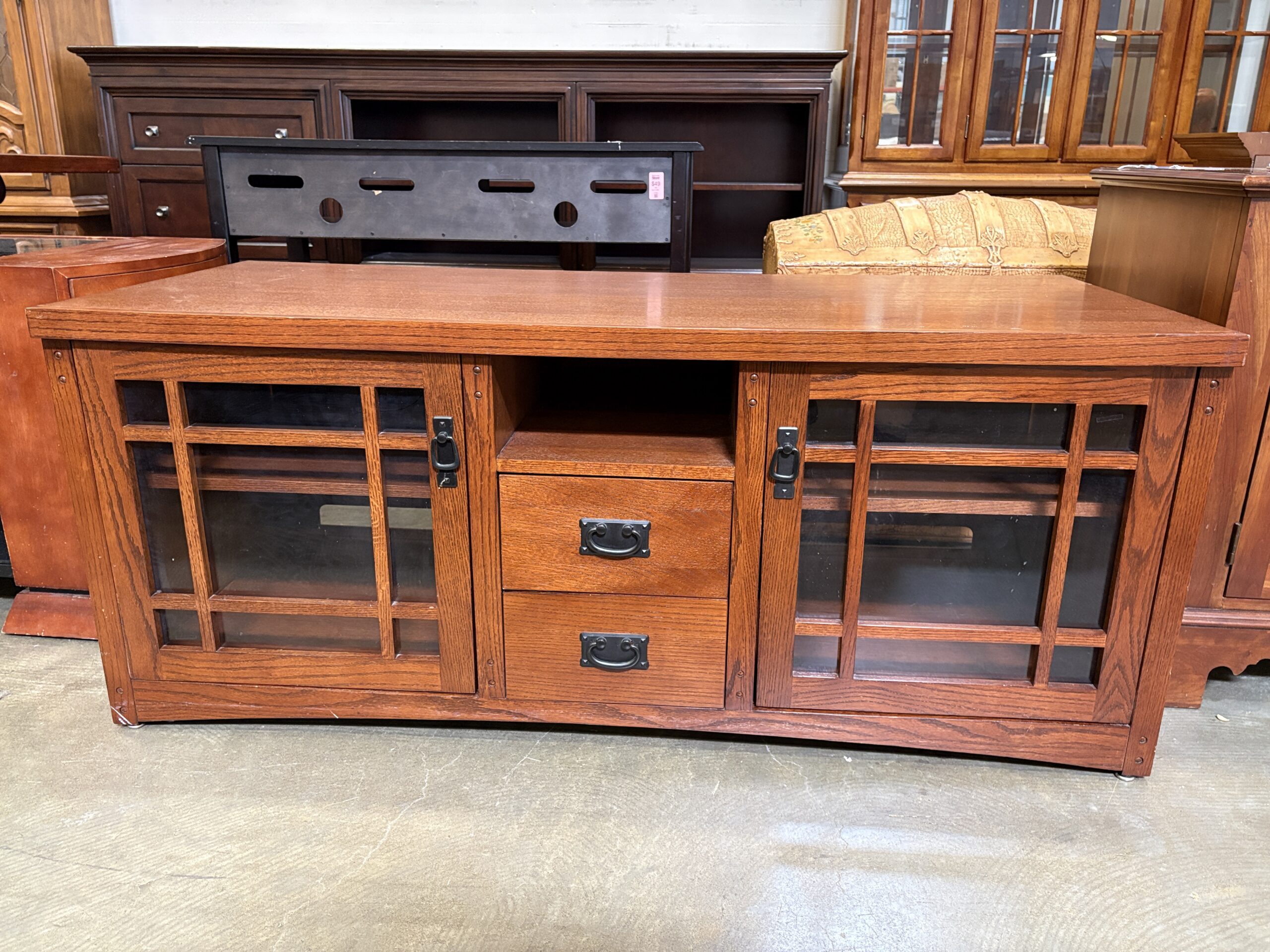 Cherry Finished Mission Style Media Cabinet with Tempered Glass Door ...